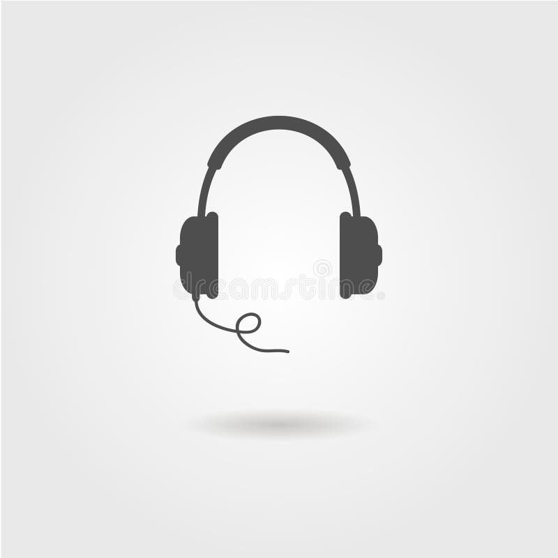 Black Headphones Icon with Shadow Stock Vector - Illustration of cable ...