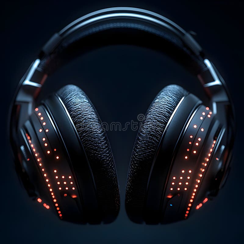 Black Headphones with Red Lights 3D Illustration Stock Illustration ...