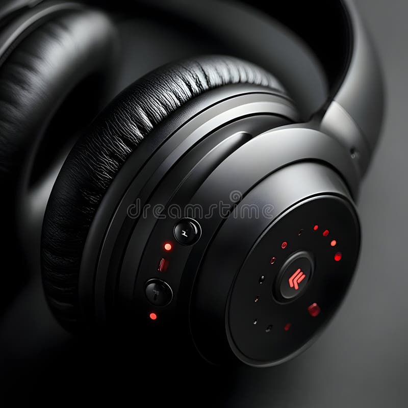 Black Headphones with Red Lights Illustration Stock Illustration ...