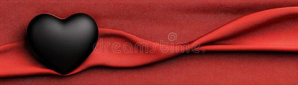 Black Heart on Red Silk Background with Soft Drapery for Romantic ...
