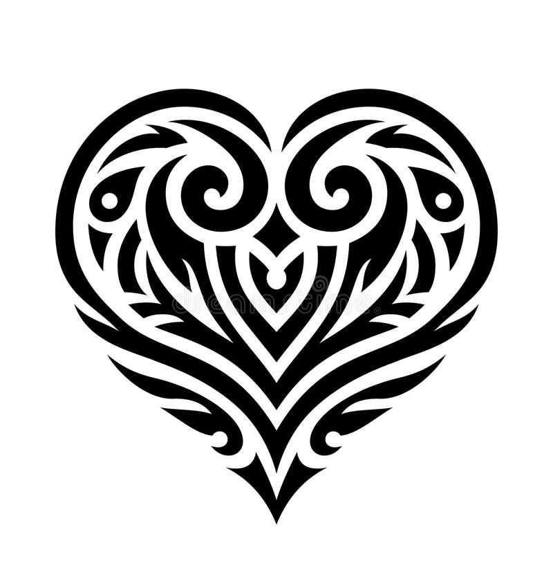 A Black Heart Shaped Vector Pattern. a Female Tattoo in a Tribe Drawing ...