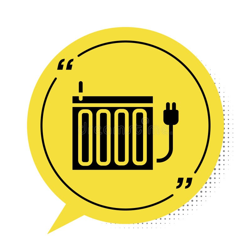 Black Heating Radiator Icon Isolated on White Background. Yellow Speech ...