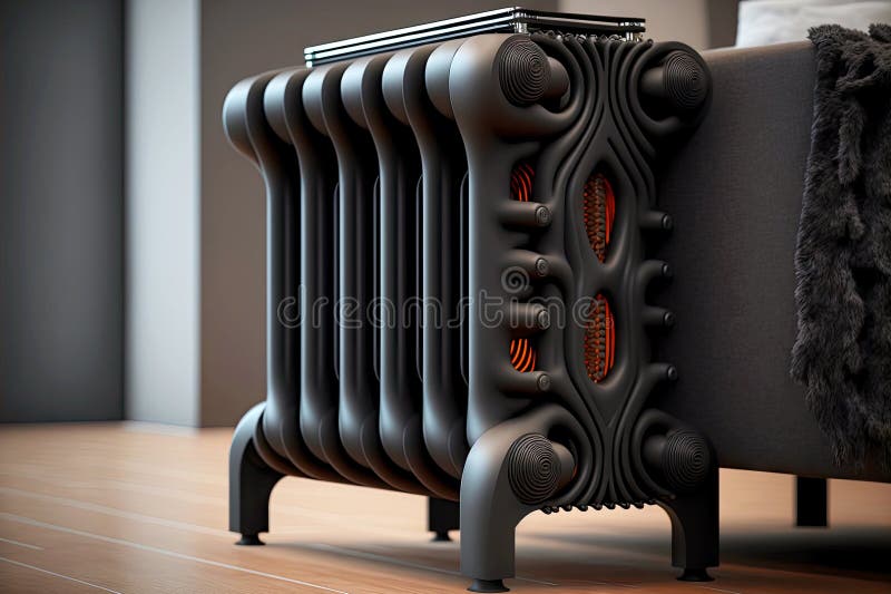 Black Heating Radiator of Unusual Design on Legs Stock Illustration ...