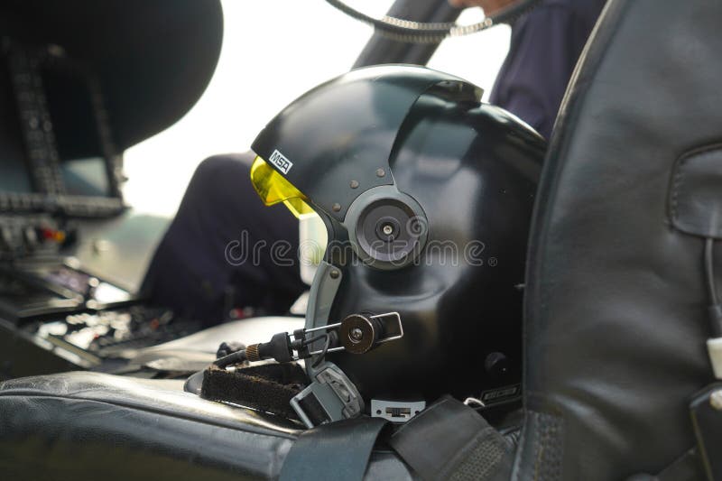 Black Helmet of a Helicopter Pilot, in the Command Chair. Great Detail ...