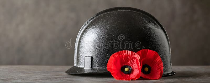 Black Helmet with Red Poppies on Gray Background Stock Illustration ...