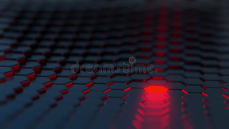 Black Hexagonal Array with One Red Glowing Element Stock Image - Image ...