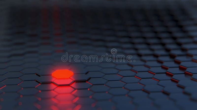 Black Hexagonal Array with One Red Glowing Element - 3D Illustration ...
