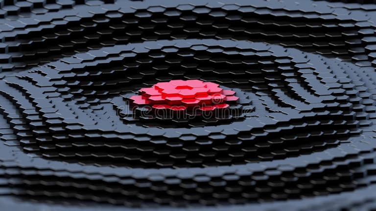 Black Hexagonal Array with Red Center 3D Render Stock Illustration ...