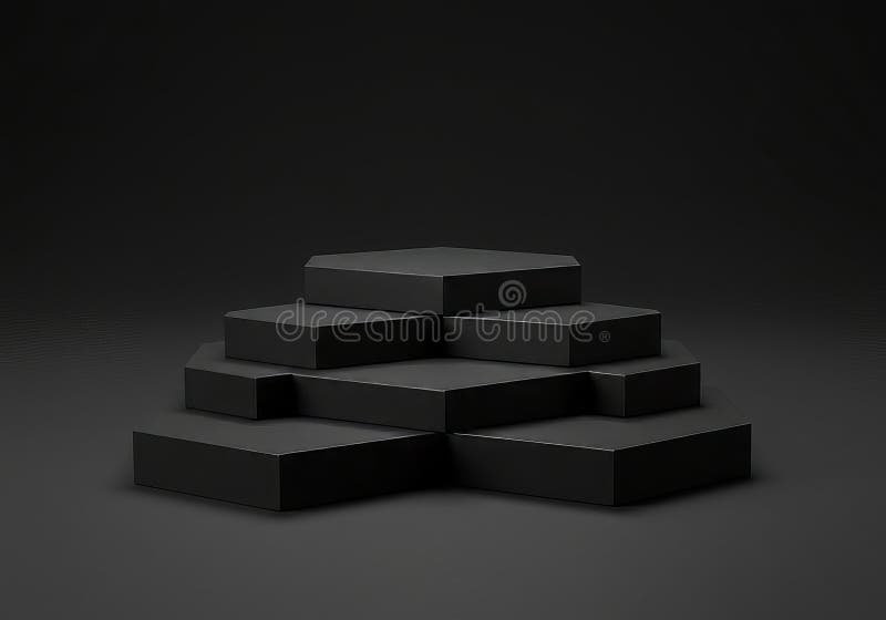 Black Hexagonal Multi-tier Display, Featuring Sleek Stacked Platforms ...