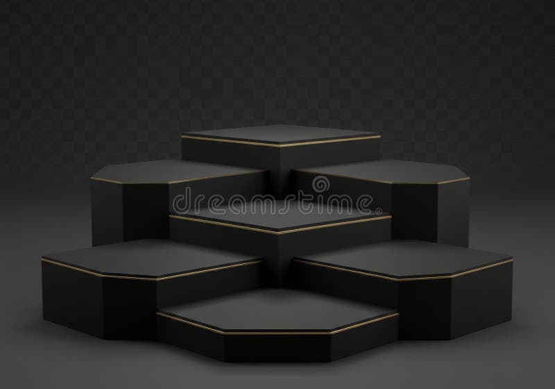 Black Hexagonal Multi-tier Display, Featuring Sleek Stacked Platforms ...