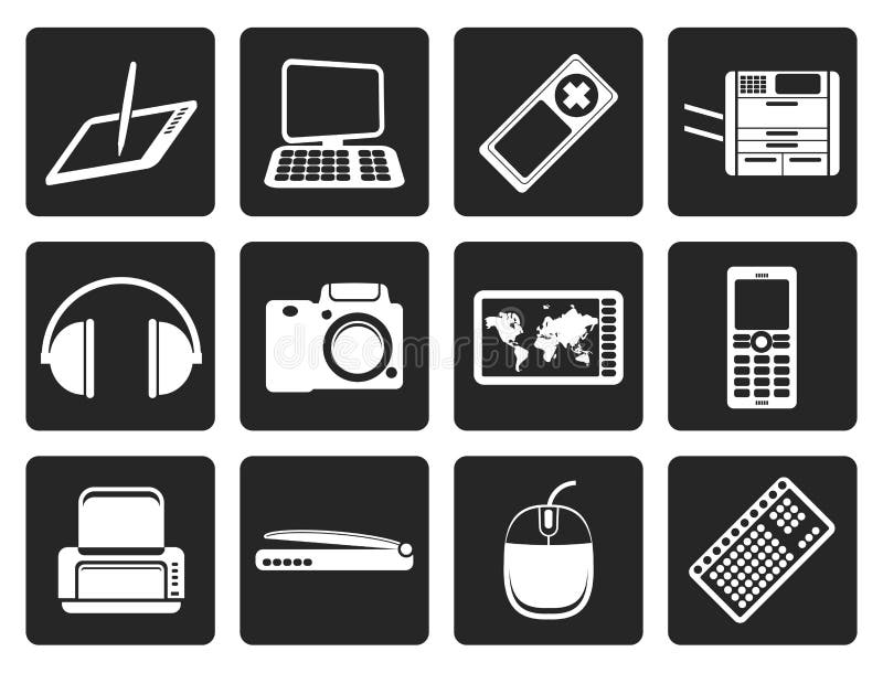 Silhouette Hi-tech Technical Equipment Icons Stock Vector ...