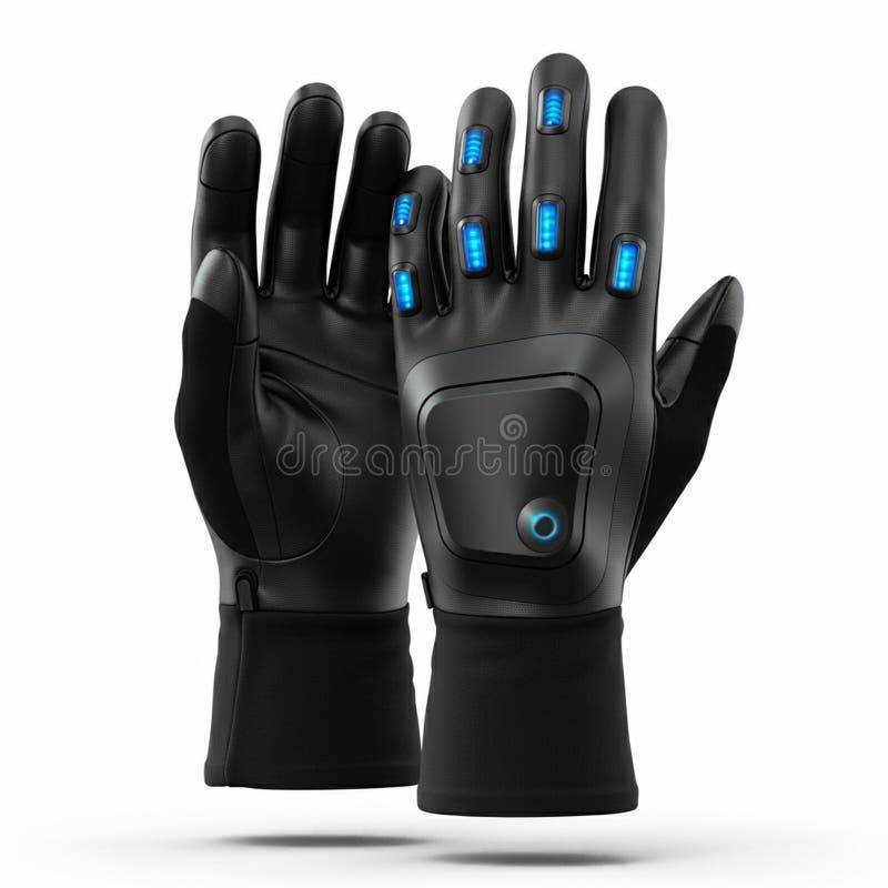 Black High-tech Gloves with Integrated Blue LED Lights on the Fingers ...