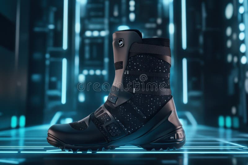 Black Hiking Boot Displayed in a Futuristic Environment with ...