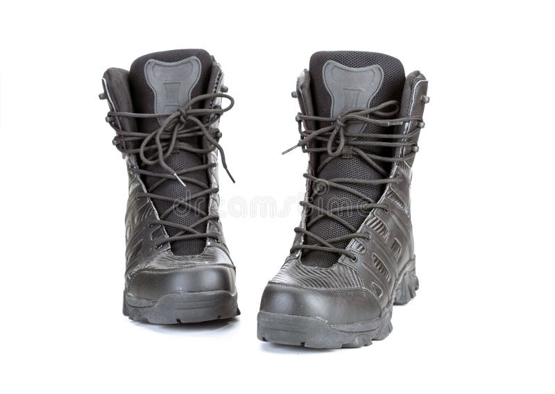 Black Hiking Boots with Rugged Design, Front View, Isolated on White ...