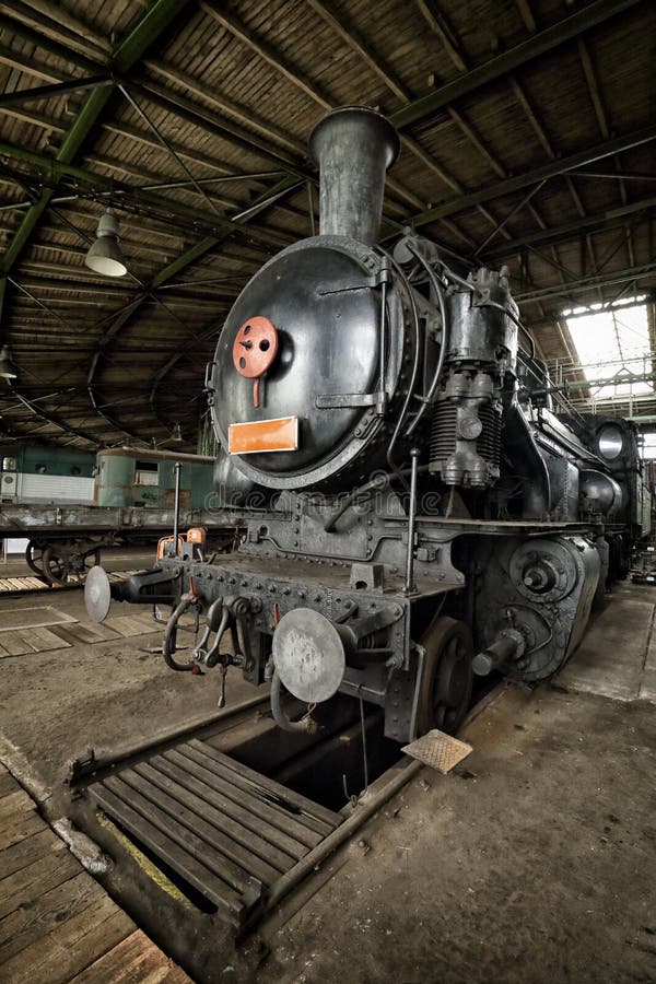 Black Steam Engine in the Wooden Depot Stock Photo - Image of depot ...