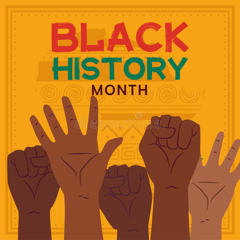 Black History Month Poster Group of Raising Protesting Hands Vector ...