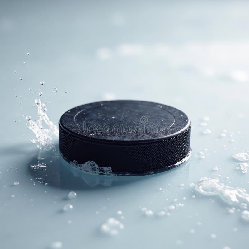 Black Hockey Puck in Water Puddle, Large Splash Behind, Texture, Power ...