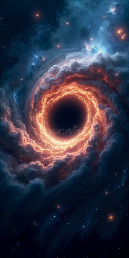 Black Hole with Fiery Orange Accretion Disk Surrounded by Cosmic Clouds ...