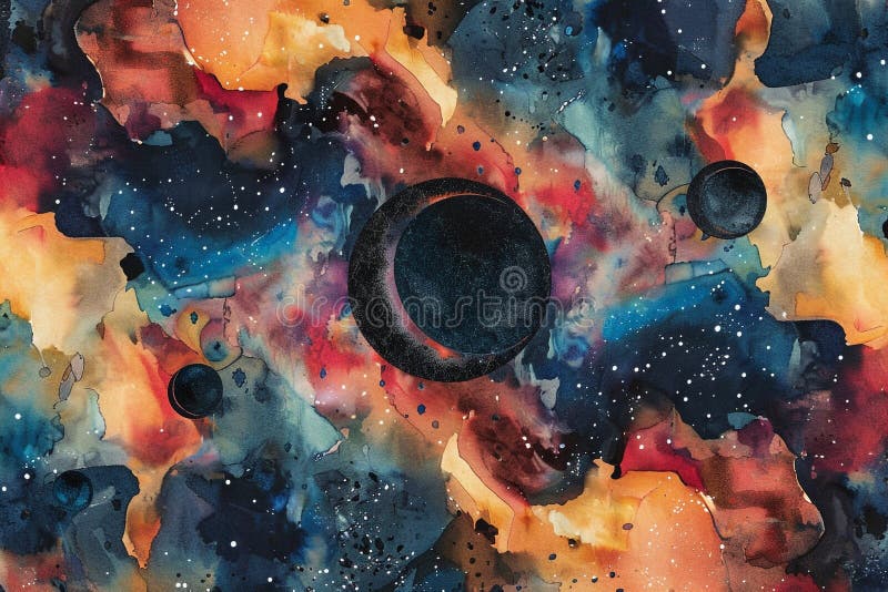 Black Hole with Gravitational Pull Watercolor Illustration Seamless ...