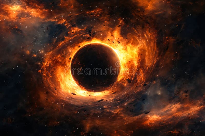 A Black Hole in the Middle of a Fiery Explosion. Generative AI Stock ...