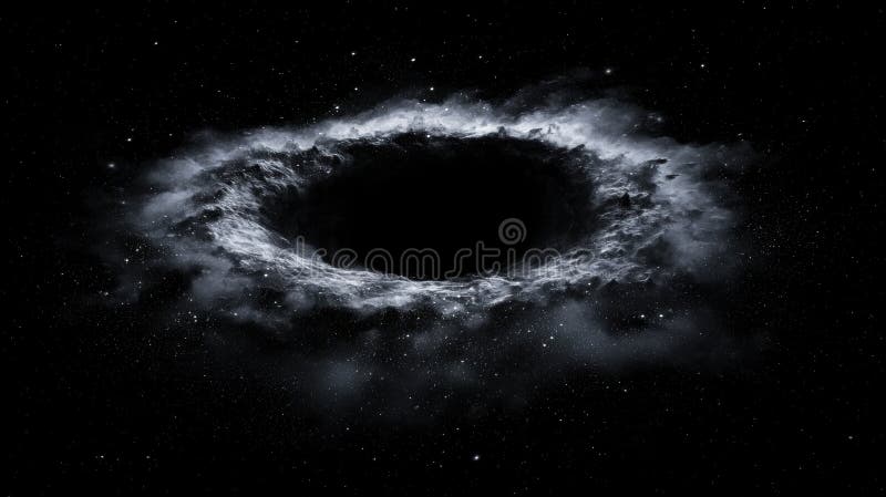 A Black Hole in Space with a Ring of White Clouds Around it. Stock ...