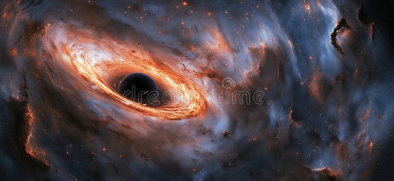 Black Hole Surrounded by Glowing Accretion Disk in Deep Space with ...