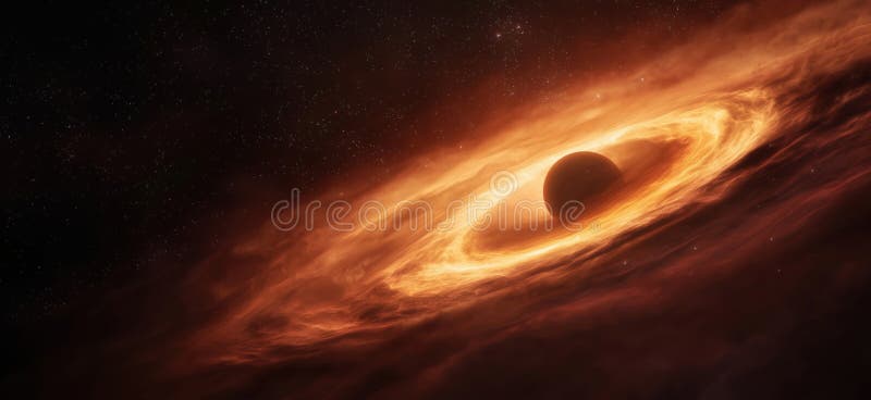 Black Hole Surrounded by Glowing Accretion Disk in Deep Space with ...