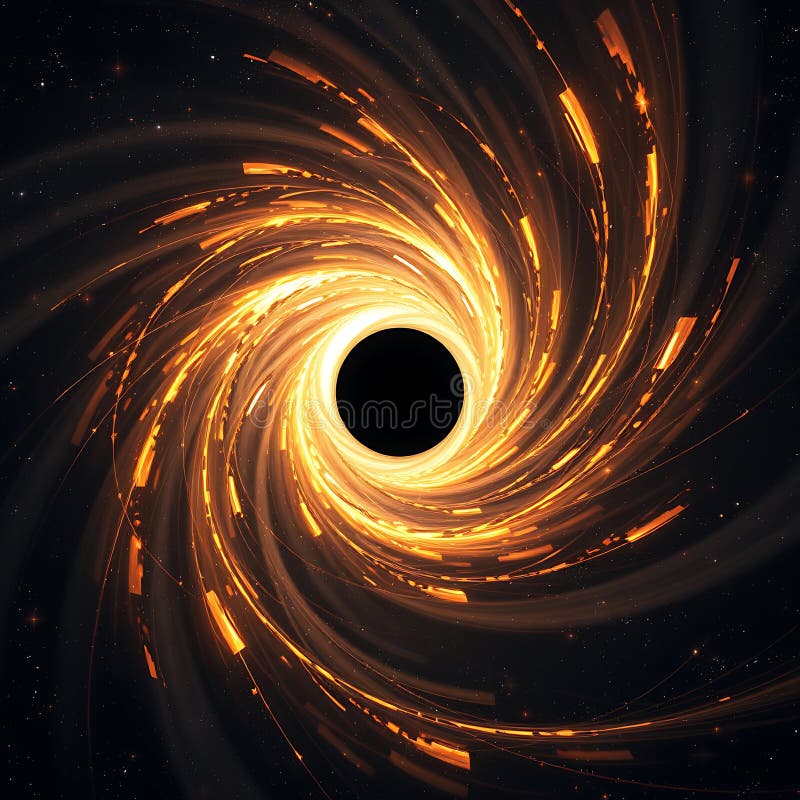 A Black Hole Surrounded by Spiraling Light and Distorted Stars Stock ...
