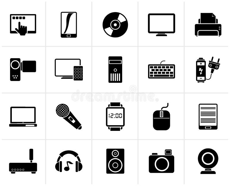 Black Home Electronics and Personal Multimedia Devices Icons Stock ...