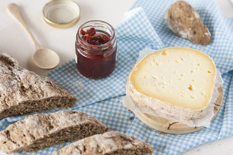 Black Homemade Bread Sliced with Cheese and Jam Stock Photo - Image of ...