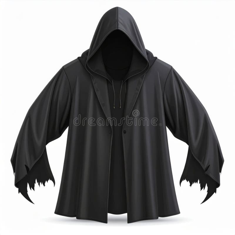 Black Hooded Cloak with Ripped Edges on White Background Stock ...