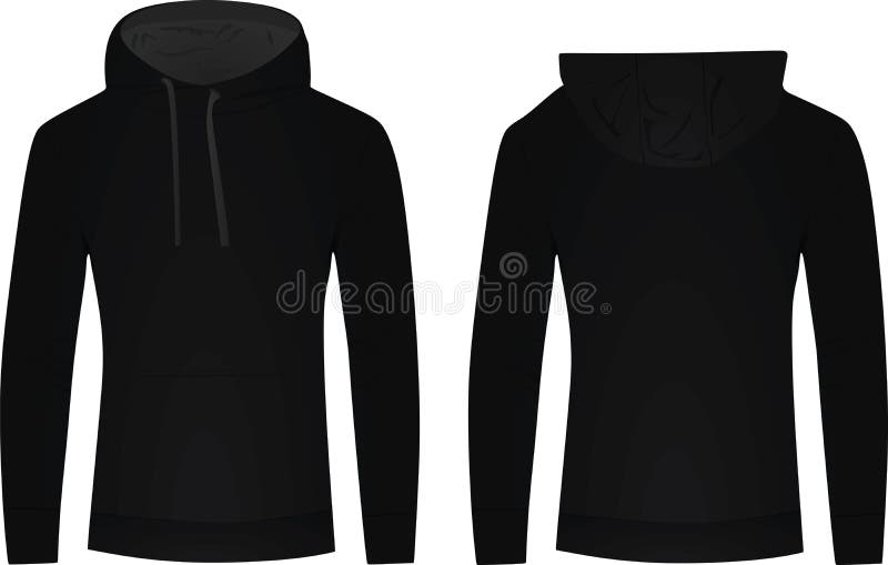 Black Hoodie Front and Back View Stock Vector - Illustration of hood ...