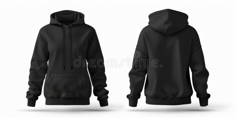 Black Hoodie Mockup Front and Back View. Blank Black Hooded Sweatshirt ...