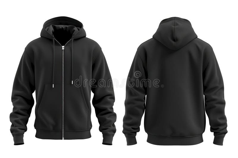 Black Hoodie Mockup, Front and Back View, Isolated on White Background ...