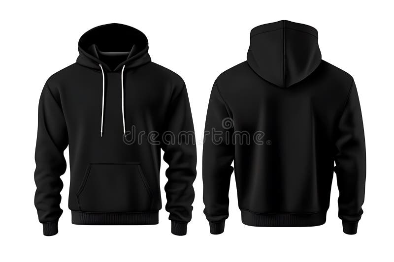 Black Hoodie Mockup, Front and Back Views. (1 Stock Illustration ...