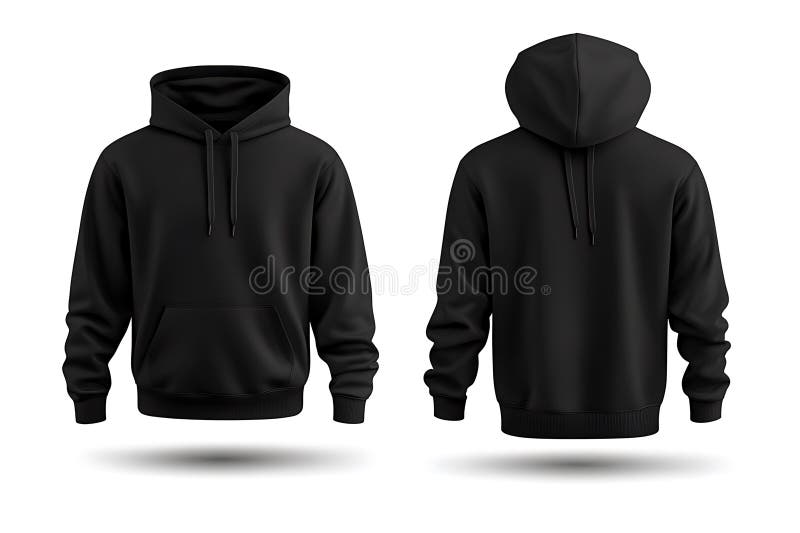 Black Hoodie Mockup, Front and Back Views. (2 Stock Illustration ...