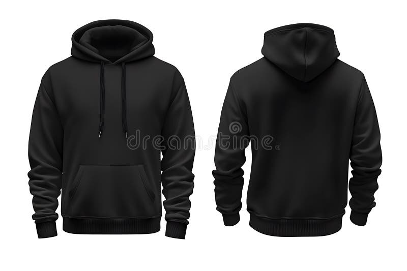 Black Hoodie Mockup, Front and Back Views Stock Illustration ...