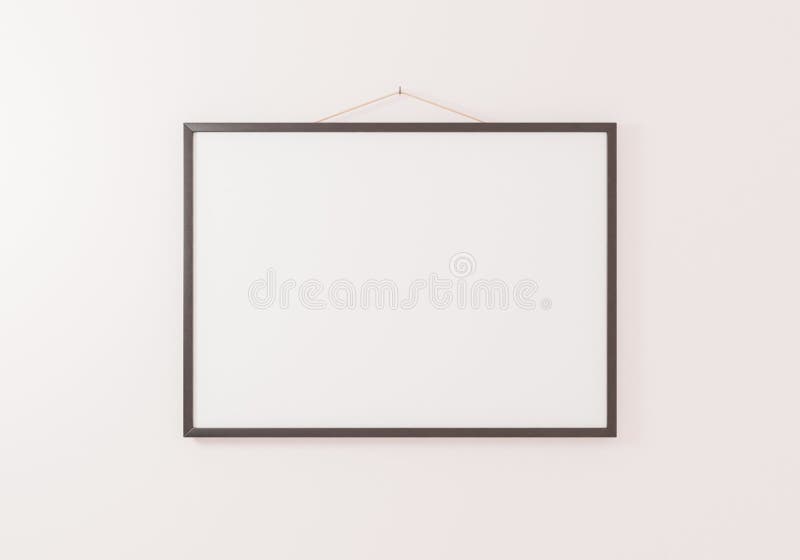 Black Horizontal Frame Mockup Hanging on White Wall. 3d Rendering Stock ...