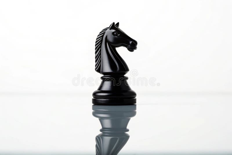 Black Horse Chess on White Background with Reflection on the Floor ...