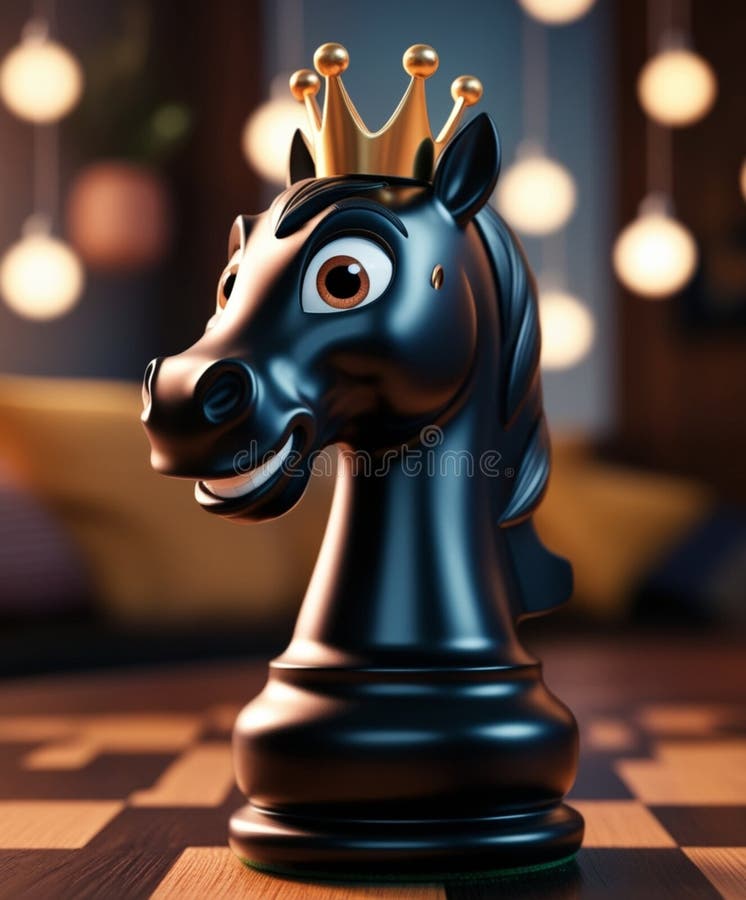 A Black Horse Chess Piece with a Gold Crown on it. Stock Illustration ...