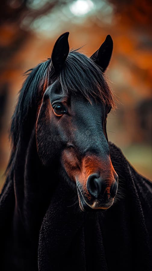 A Black Horse with a Black Mane Standing in a Field Stock Image - Image ...