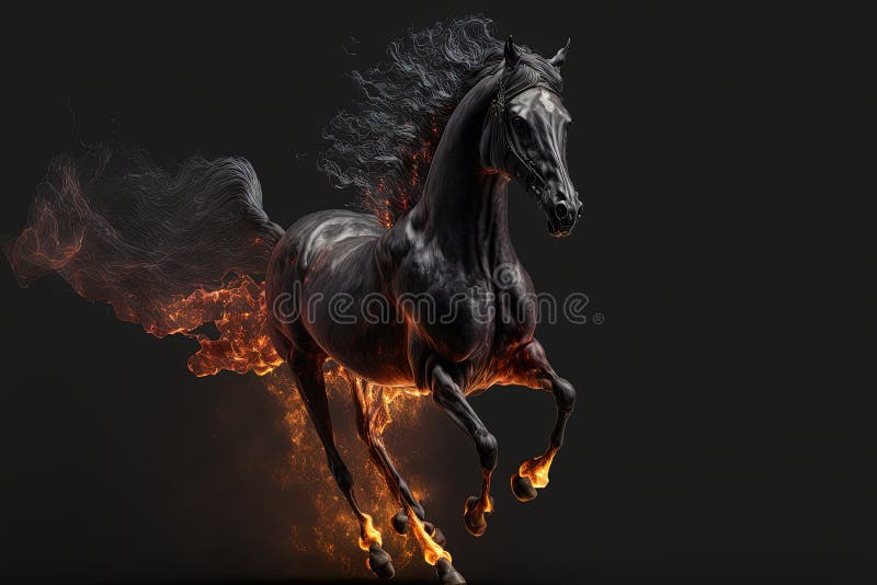 Red Horse Running between Fire Flame. Generative AI Stock Illustration ...