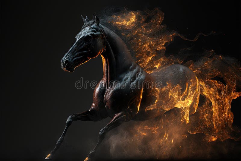 Red Horse Running between Fire Flame. Generative AI Stock Illustration ...