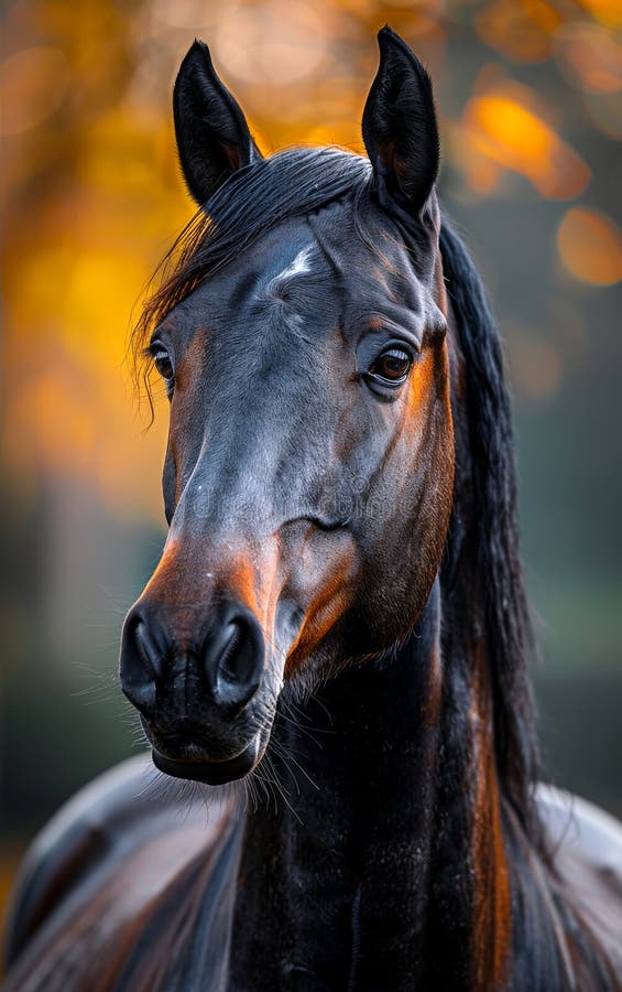 A Black Horse with a White Star on Its Forehead. the Horse is Looking ...
