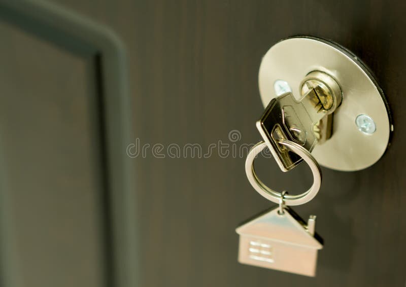 House Door Lock on Key with Keychain Stock Photo - Image of apartment ...