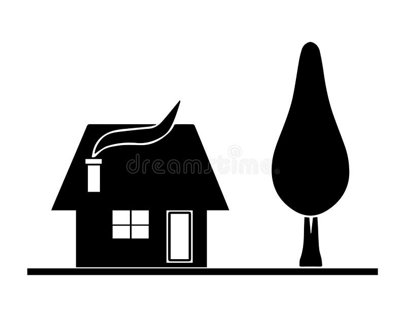 Black House Silhouette Vector with Tree Garden Stock Vector ...