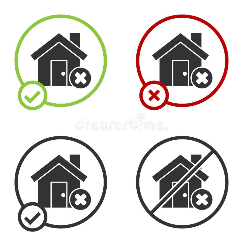 Black House with Wrong Mark Icon Isolated on White Background. Home and ...