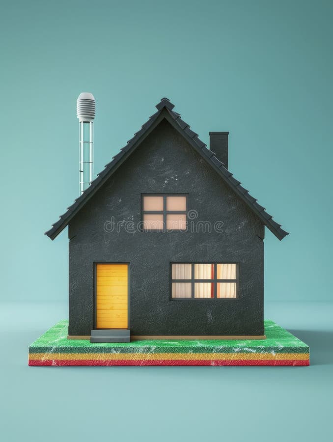 Black House with Yellow Door and Water Tower Stock Image - Image of ...