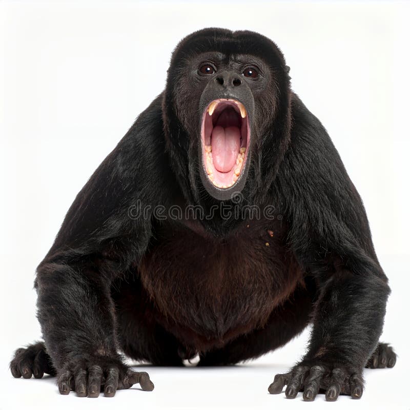 Roaring Primate Intense Expression Black Howler Monkey Showing Teeth on ...