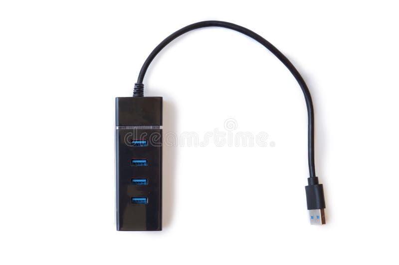 Black Hub 4 Ports USB Isolated on a White Background Stock Photo ...
